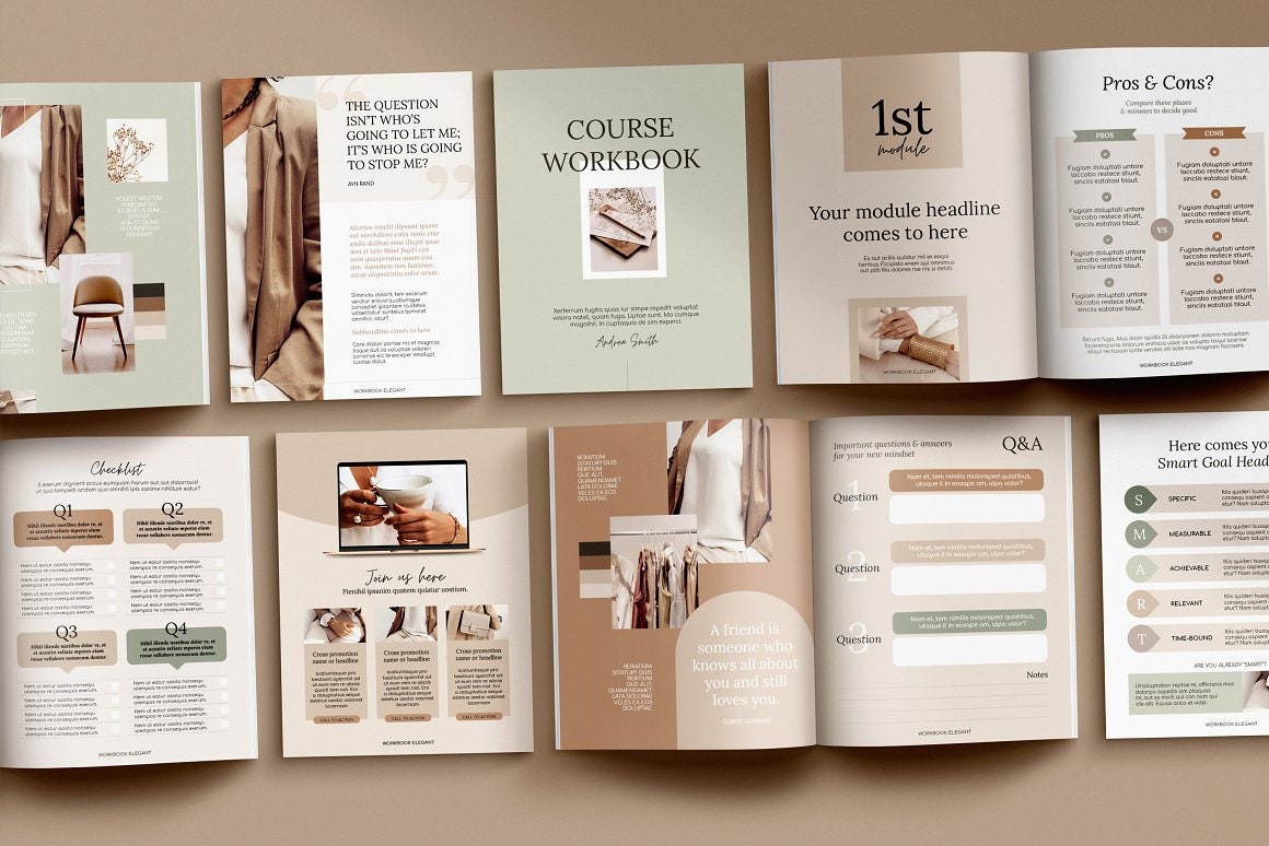 Elegant Workbook Template Canva; Adobe Indesign; Checklist Template ...