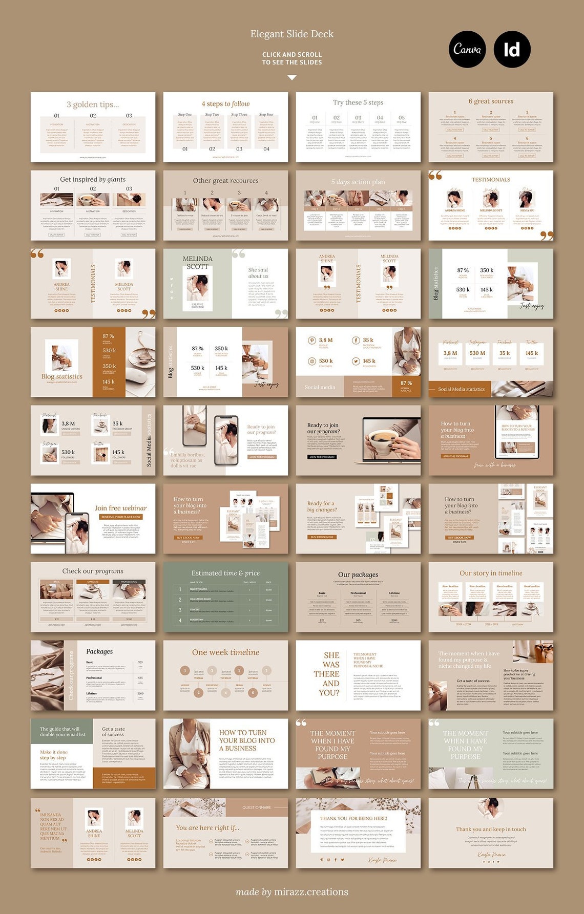 Elegant Slide Deck Template | Canva & Indesign Template | Online Course ...