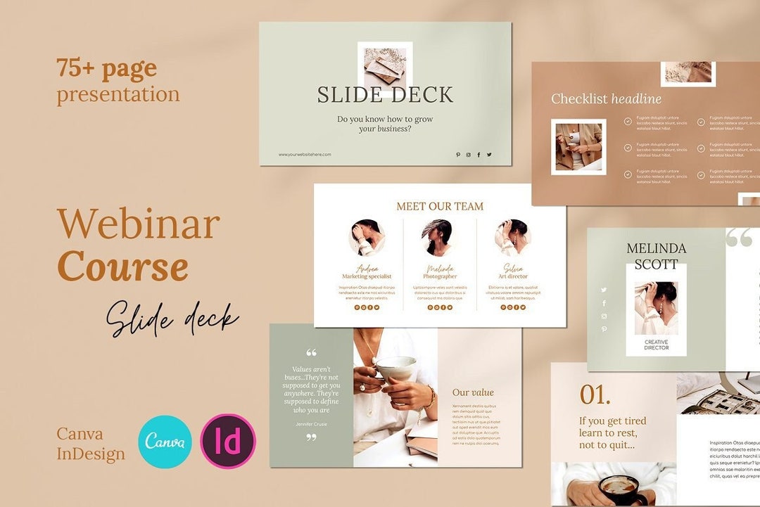 Elegant Slide Deck Template | Canva & Indesign Template | Online Course ...