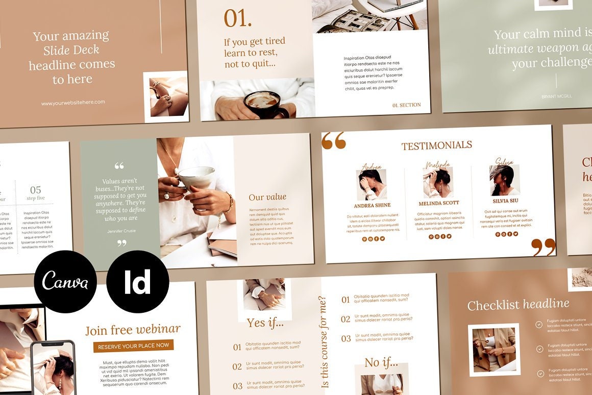 Elegant Slide Deck Template | Canva & Indesign Template | Online Course ...