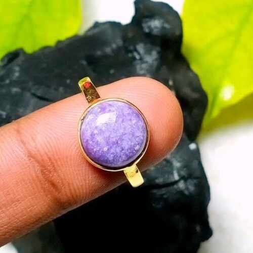 Natural Lepidolite Ring 10mm Round Shape Ring 925 Sterling - Etsy