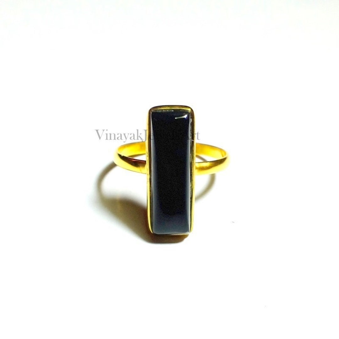 Natürlicher Schwarzer Onyx Edelstein Ring 10x30mm Langer Rechteck Ring ...