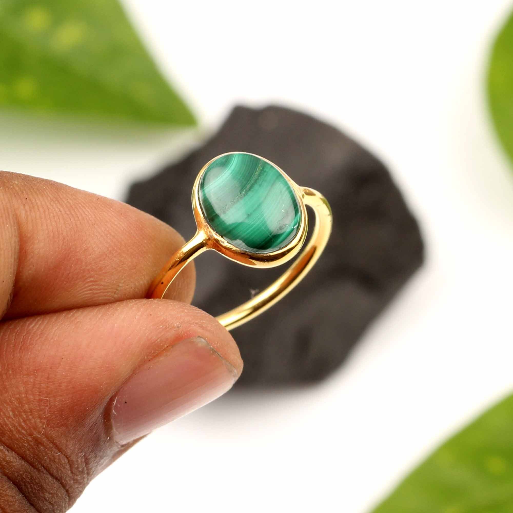 Natural Malachite Ring 8x10mm Oval Malachite Ring 18k Gold - Etsy