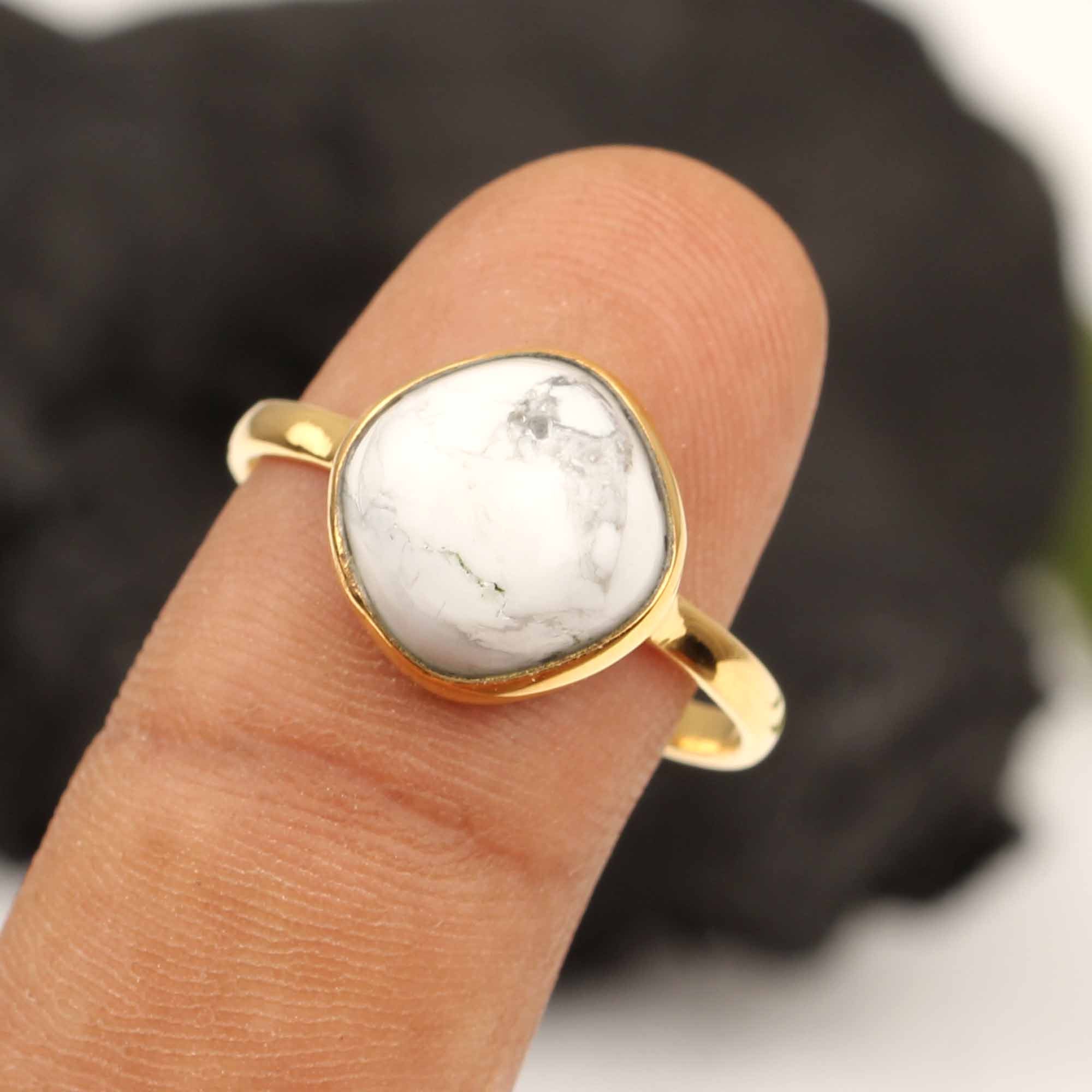 AAA Natural White Howlite Gemstone Ring 10x10mm Cushion Ring | Etsy