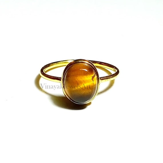 Natural Tiger Eye Gemstone Ring 8x10mm Oval Shape Ring 18K | Etsy