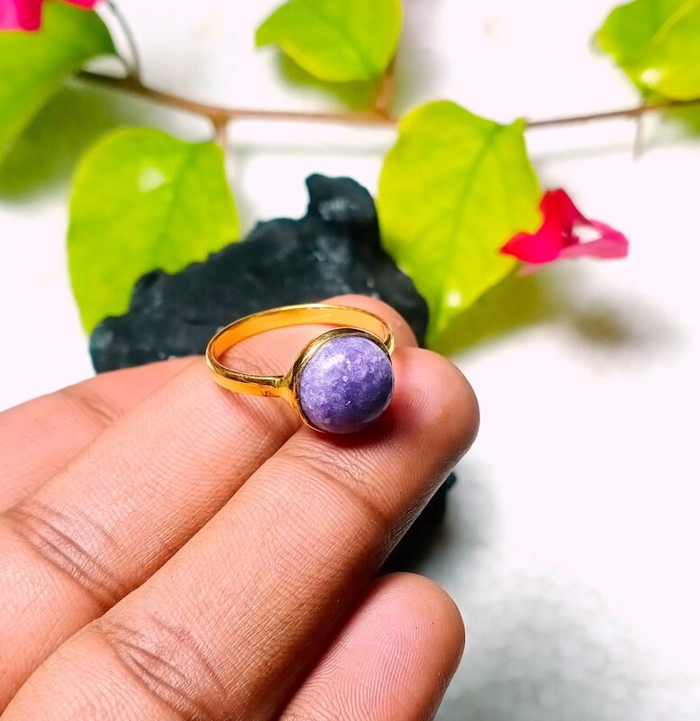 Natural Lepidolite Ring 10mm Round Shape Ring 925 Sterling - Etsy
