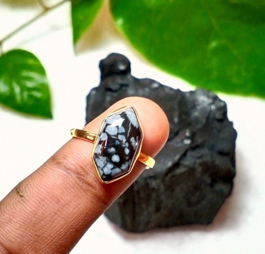 Natural Snowflake Obsidian Ring 8x16mm Fancy Shape Ring - Etsy