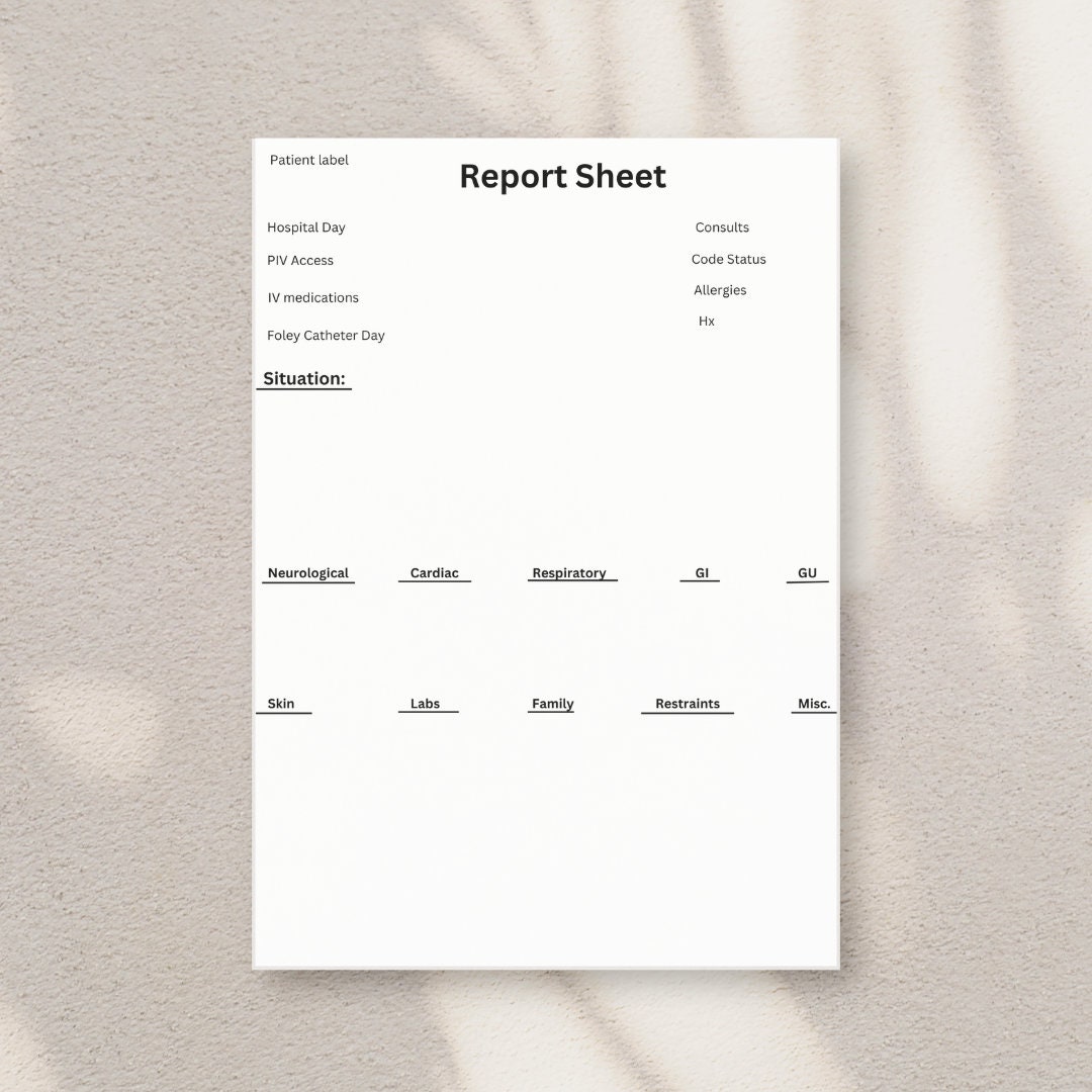 Nurse Report Sheet - Etsy