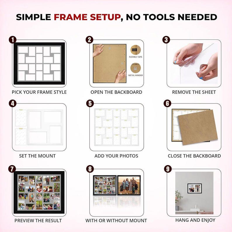 Multi Aperture Picture Frame 80x70cm Frame Holds 20 Photo Family ...