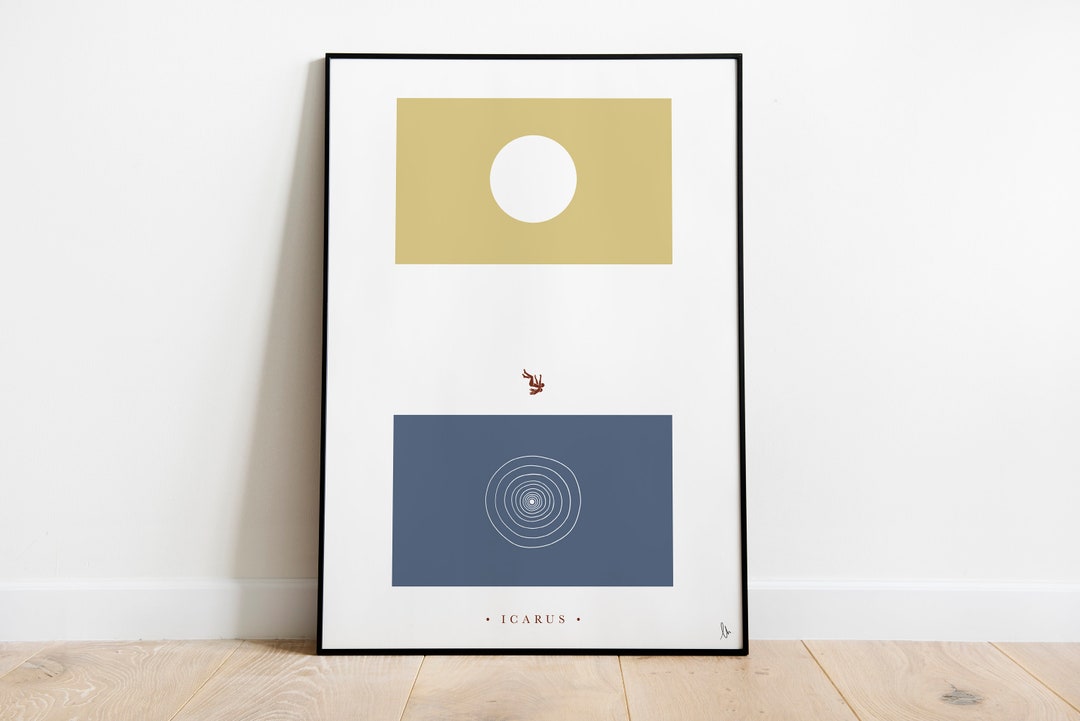 Icarus Greek Mythology Print, Graphic Minimalist Wall Art, the Fall of ...