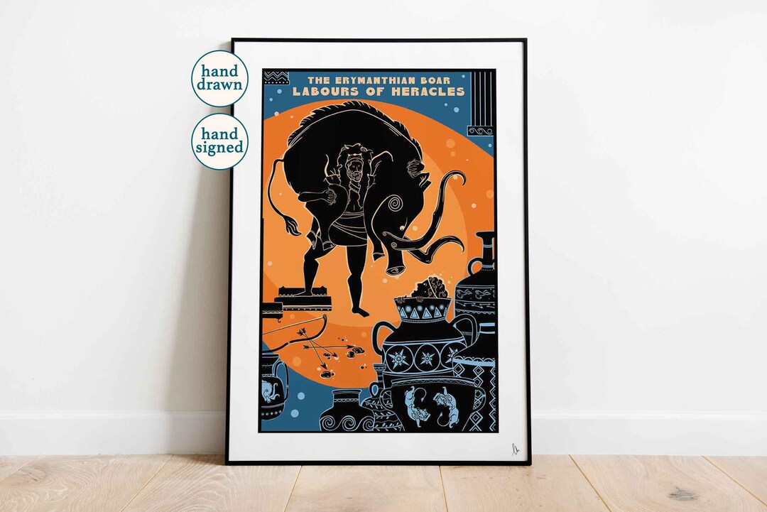 Erymanthian Boar Print: Heracles Greek Mythology Wall Art (A4, A3) - Etsy
