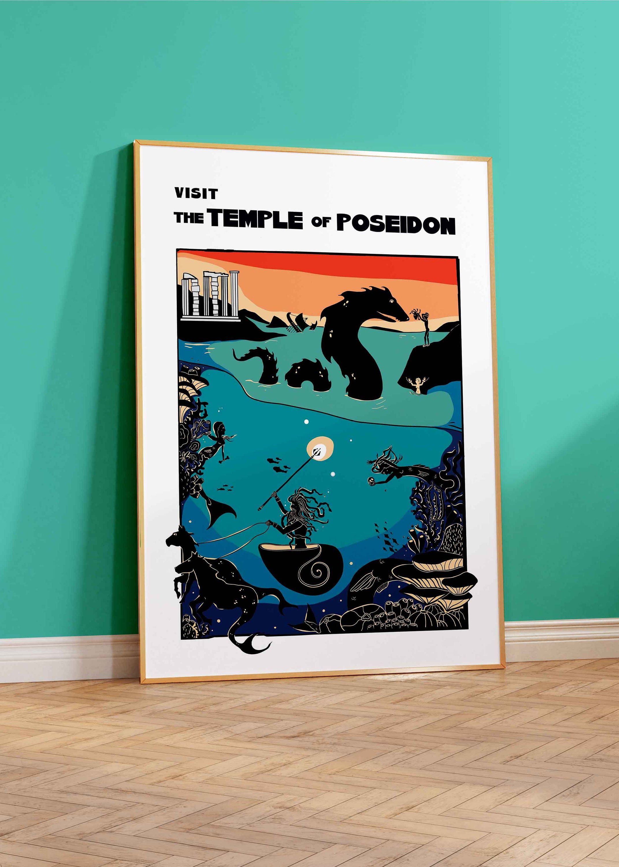 Temple of Poseidon Print Greek Mythology Poster Retro Travel - Etsy UK