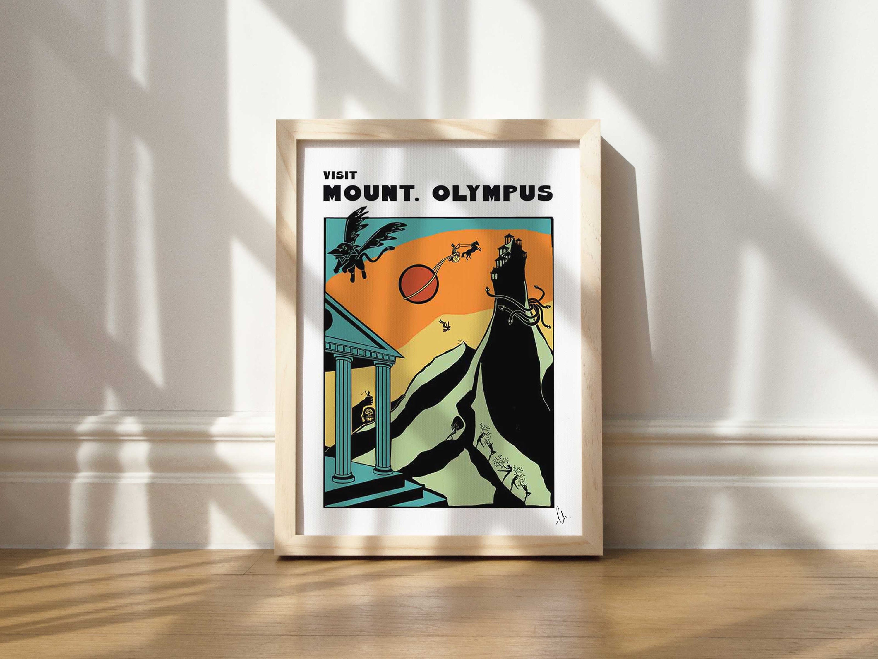 Visit Mount Olympus Travel Poster: Retro Greek Mythology Art Print (A4 ...