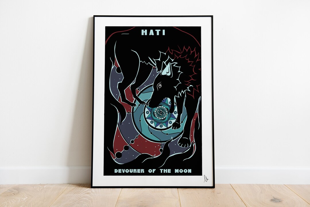 Hati, Devourer of the Moon, Wolf Norse Mythology Print, Moon Poster ...