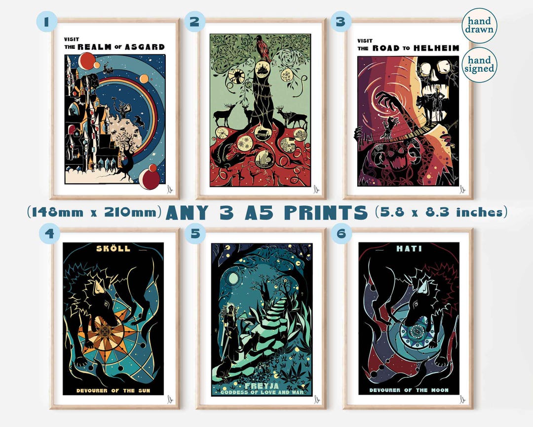 Norse Mythology 3 Print Bundle Set: Mix and Match Gallery Wall Art (A5 ...