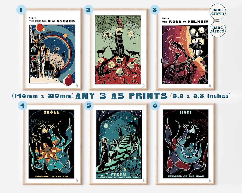 Norse Mythology 3 Print Bundle Set: Mix and Match Gallery Wall Art (A5 ...
