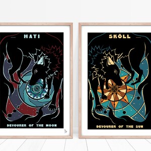 Hati, Devourer of the Moon, Wolf Norse Mythology Print, Moon Poster ...