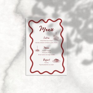 Vintage Red Wavy Border Editable Canva Dinner Party Event Menu / Place ...