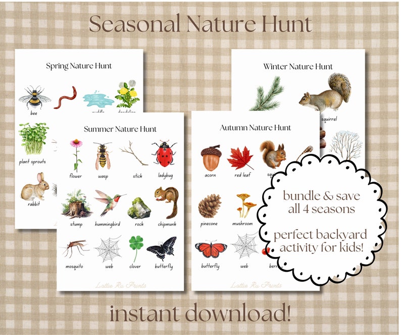 Seasonal Nature Scavenger Hunt Printable Bundle, Toddler Outdoor ...