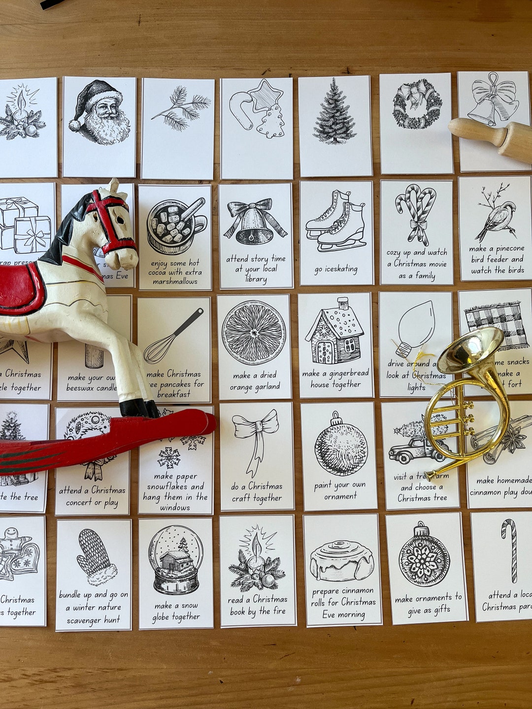 Sketch Style Printable Christmas Advent Calendar Activity Cards ...