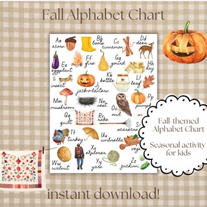 Fall-themed Alphabet Chart for Kids, Printable Educational Decor ...
