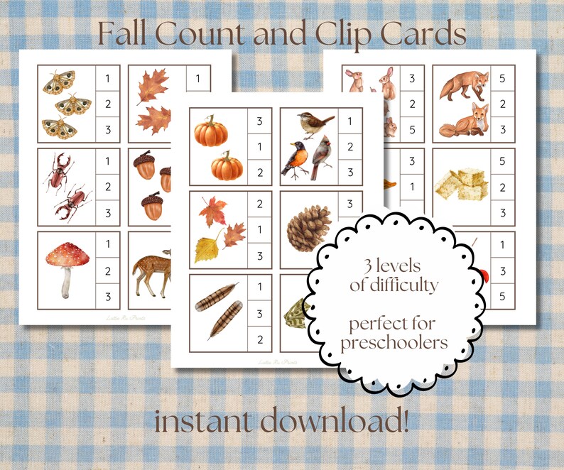 Fall Nature Count and Clip Cards for Toddlers, Preschool Homeschool ...