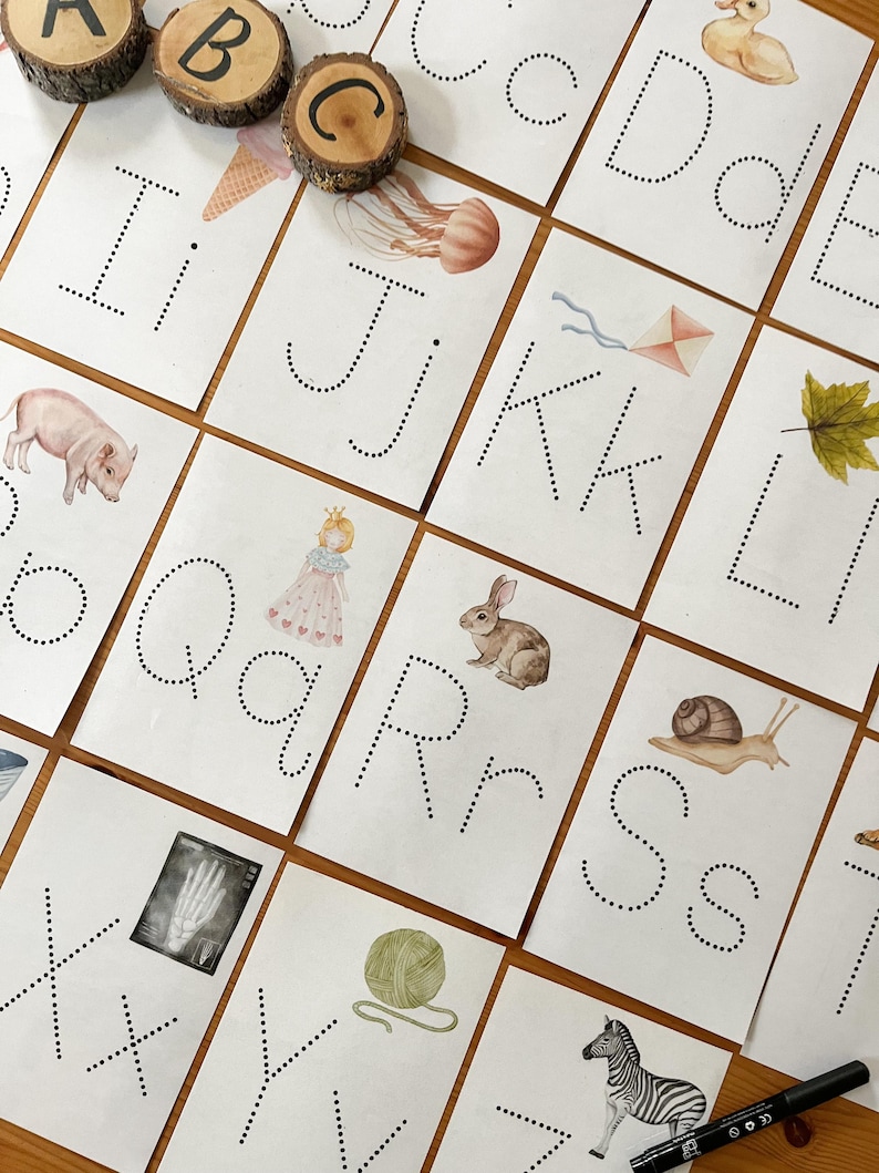 Alphabet Tracing Flash Cards Printable, Letter Tracing, Digital ...