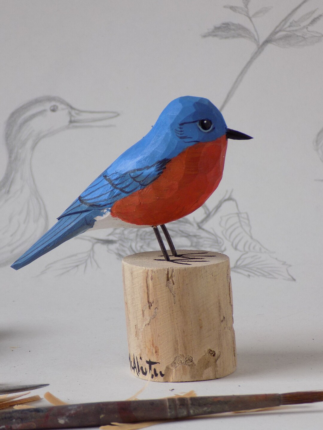 Hand Carved Bluebird Woodcarving on Driftwood - Etsy
