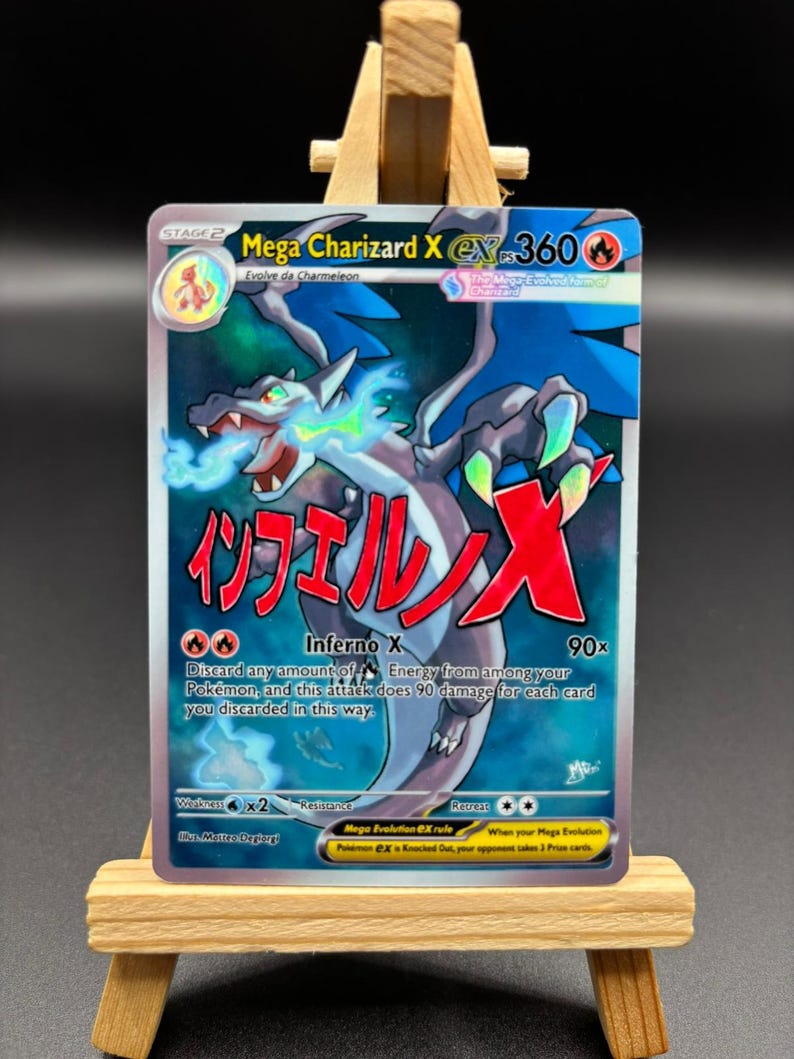 Mega Charizard X Ex Full Art Pokémon TCG Custom Card Rainbow Holo ...