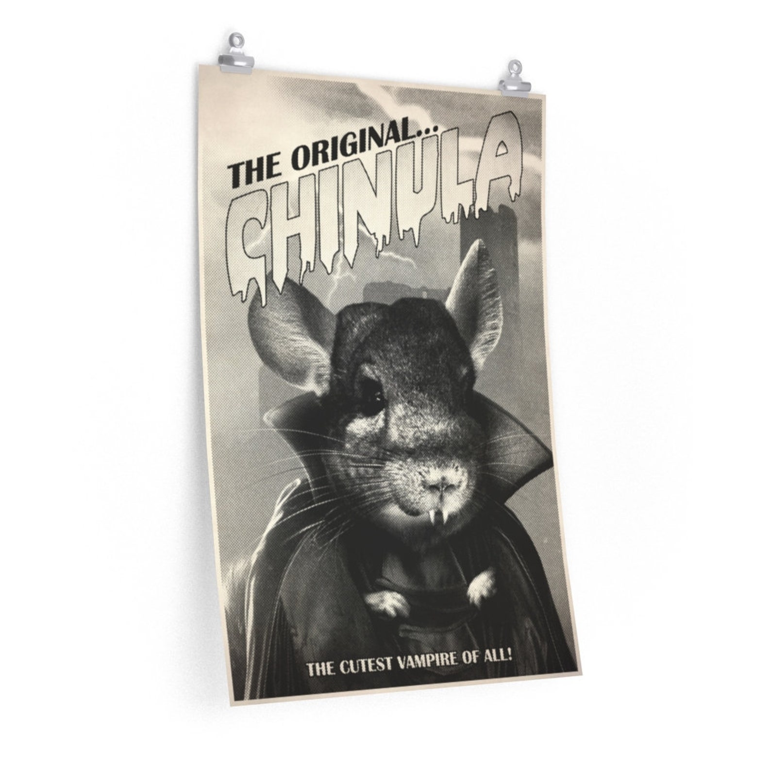Chinchilla Dracula Parody Halloween Art in Black and White | Etsy