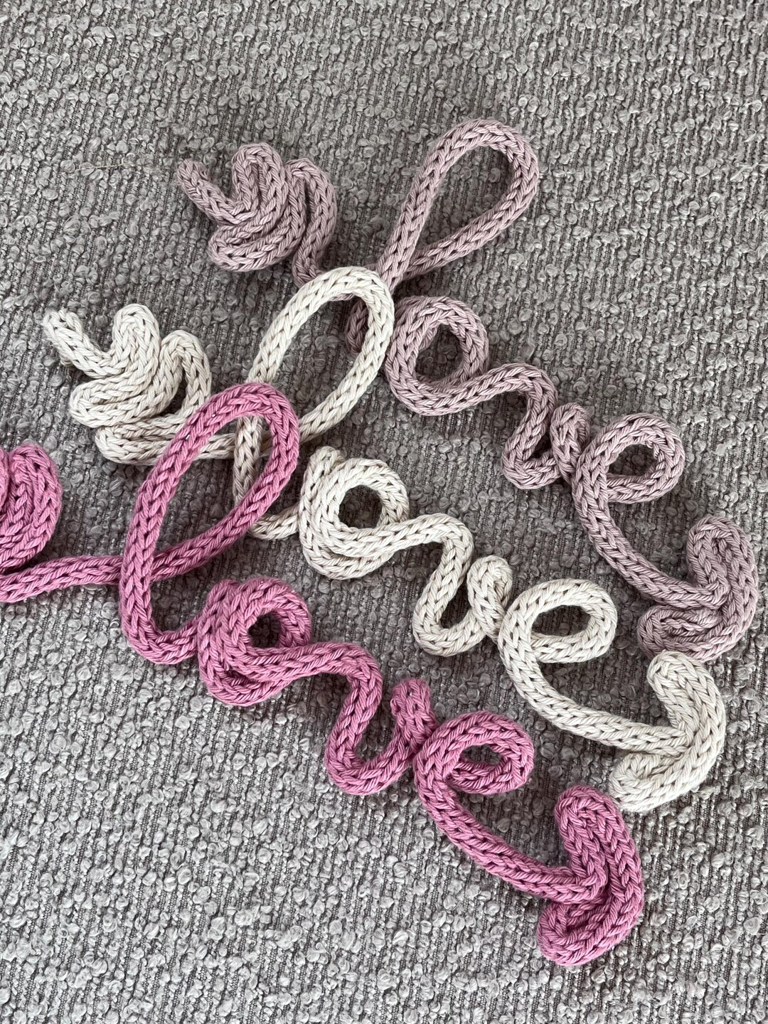 “love” Knitted Wall Decoration – Handmade Pink Wool Word – Birth Gift ...