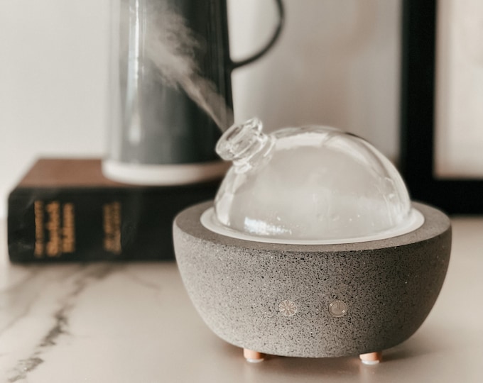 Black Ash Luna Glass Dome & Speckled Concrete Diffuser Essential Oil Diffuser - Etsy