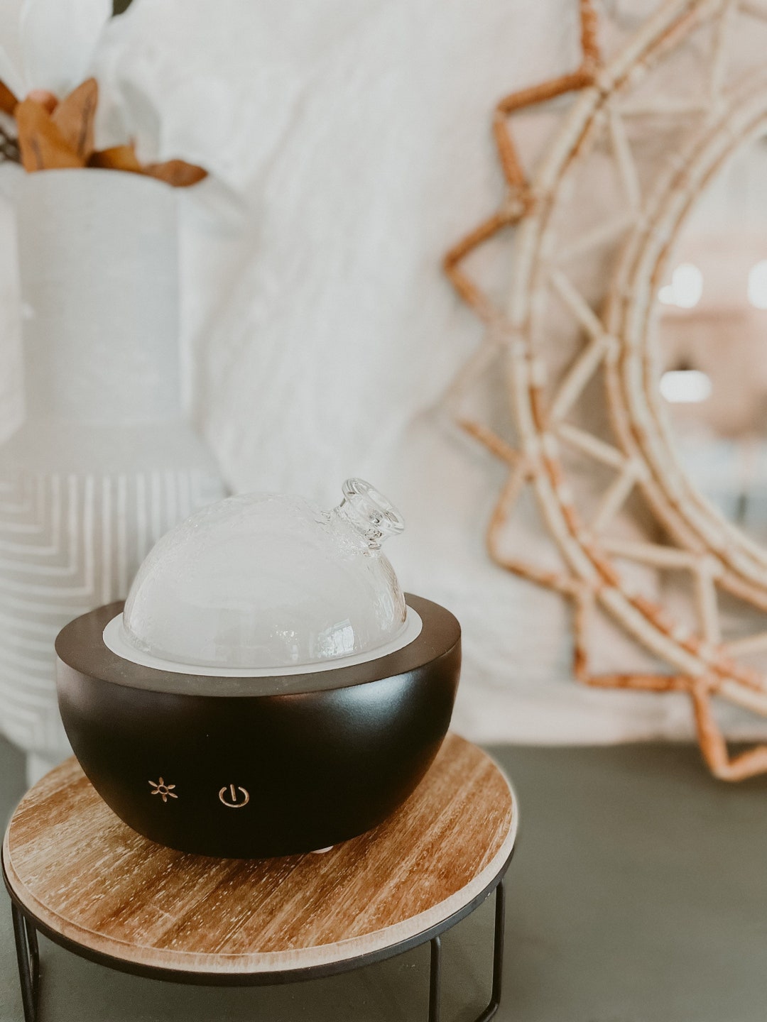 Eden Black Wood Base & Glass Dome Diffuser Essential Oil Diffuser Boho ...