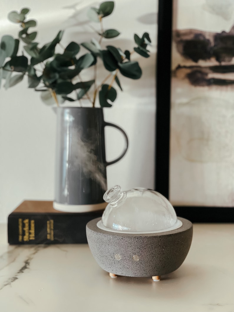 Black Ash Luna Glass Dome & Speckled Concrete Diffuser - Etsy