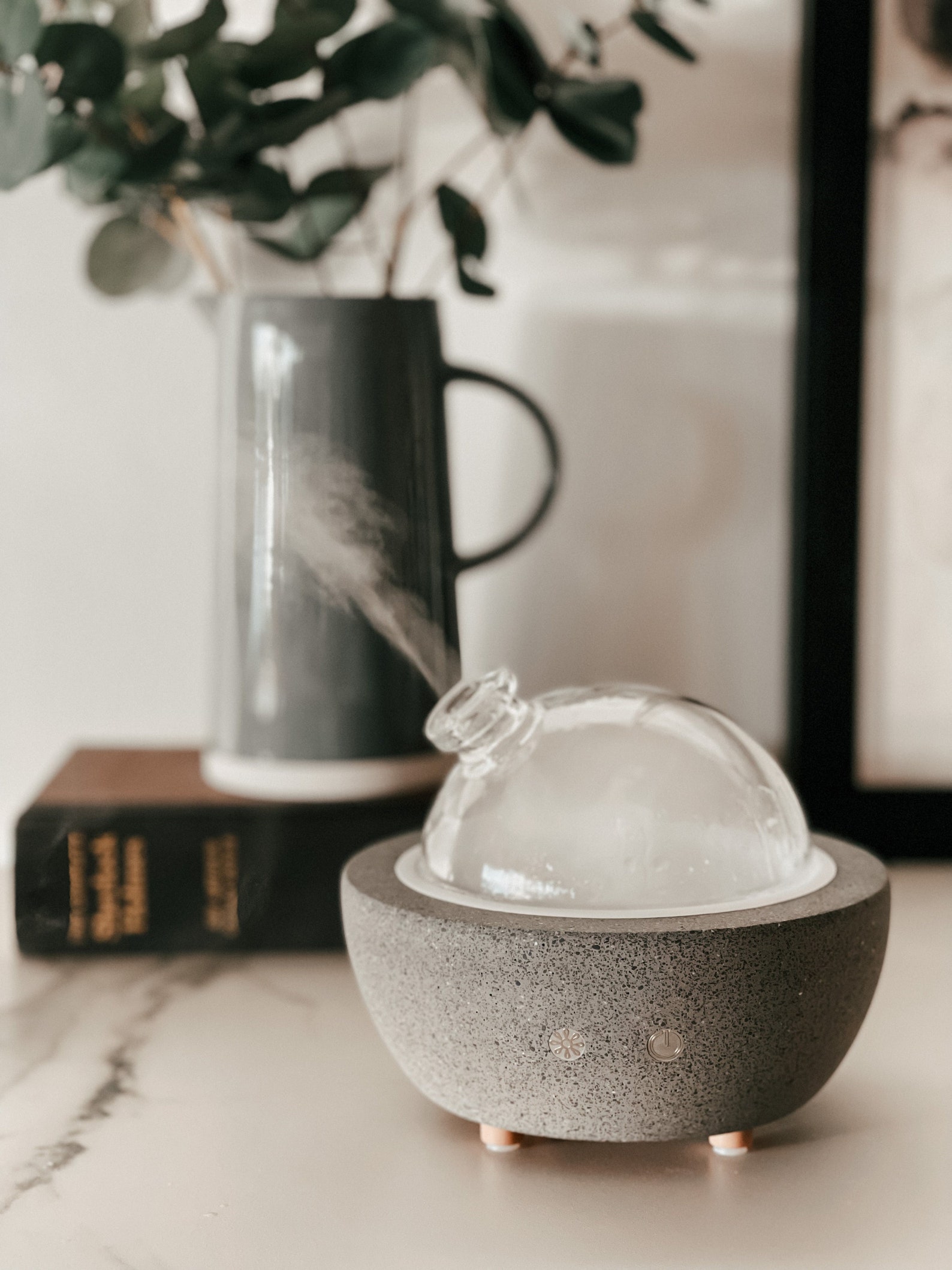 Black Ash Luna Glass Dome & Speckled Concrete Diffuser - Etsy