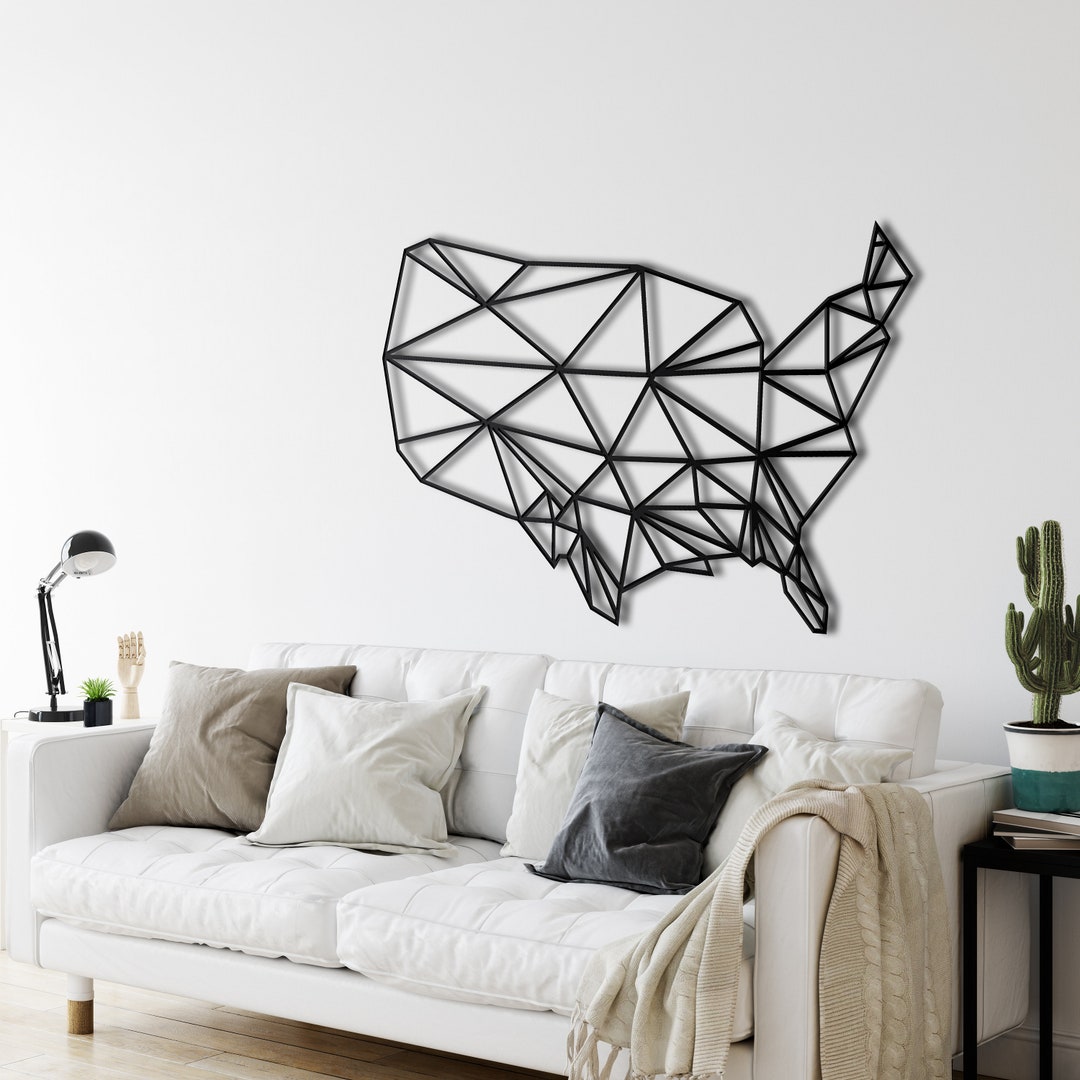 Metal USA Map Wall Art Geometric United States Map Metal World - Etsy