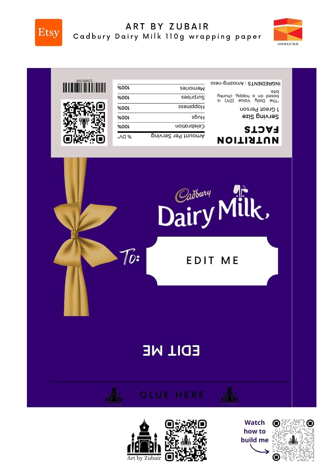Dairy Milk 110g Custom/personalised Wrapper/sleeve. Custom Chocolate ...