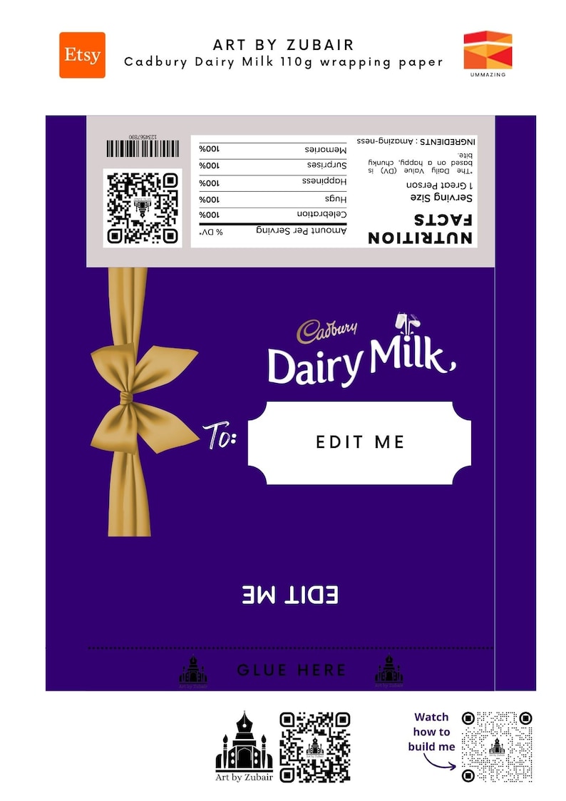 Dairy Milk 110g Custom/personalised Wrapper/sleeve. Custom Chocolate ...