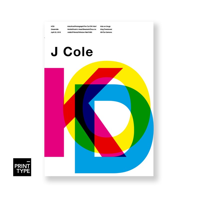 J Cole Poster KOD Album Cover Music Song Artist Print Wall Art Rap Hip ...