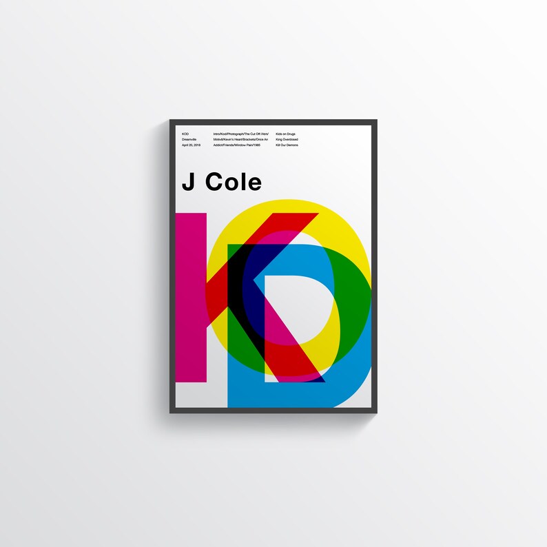J Cole Poster KOD Album Cover Music Song Artist Print Wall Art Rap Hip ...