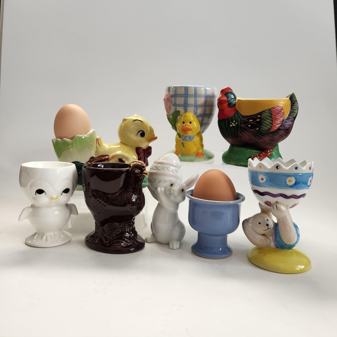 Vintage Ceramic Egg Cups, Hand Painted , Rooster and Chickens - Etsy