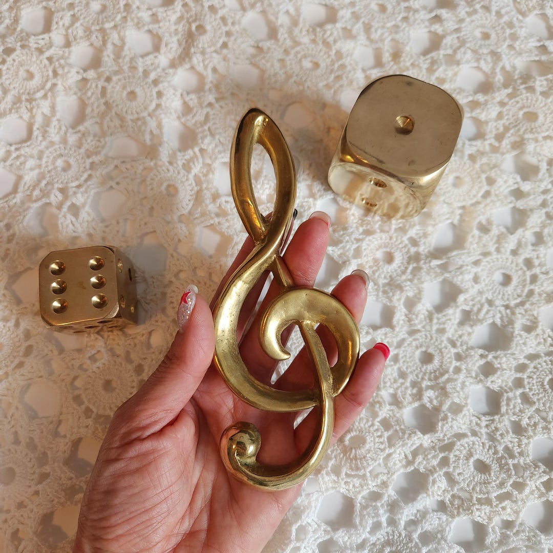 Vintage Unique Brass Pieces, Treble Clef and Dice, Solid Brass ...
