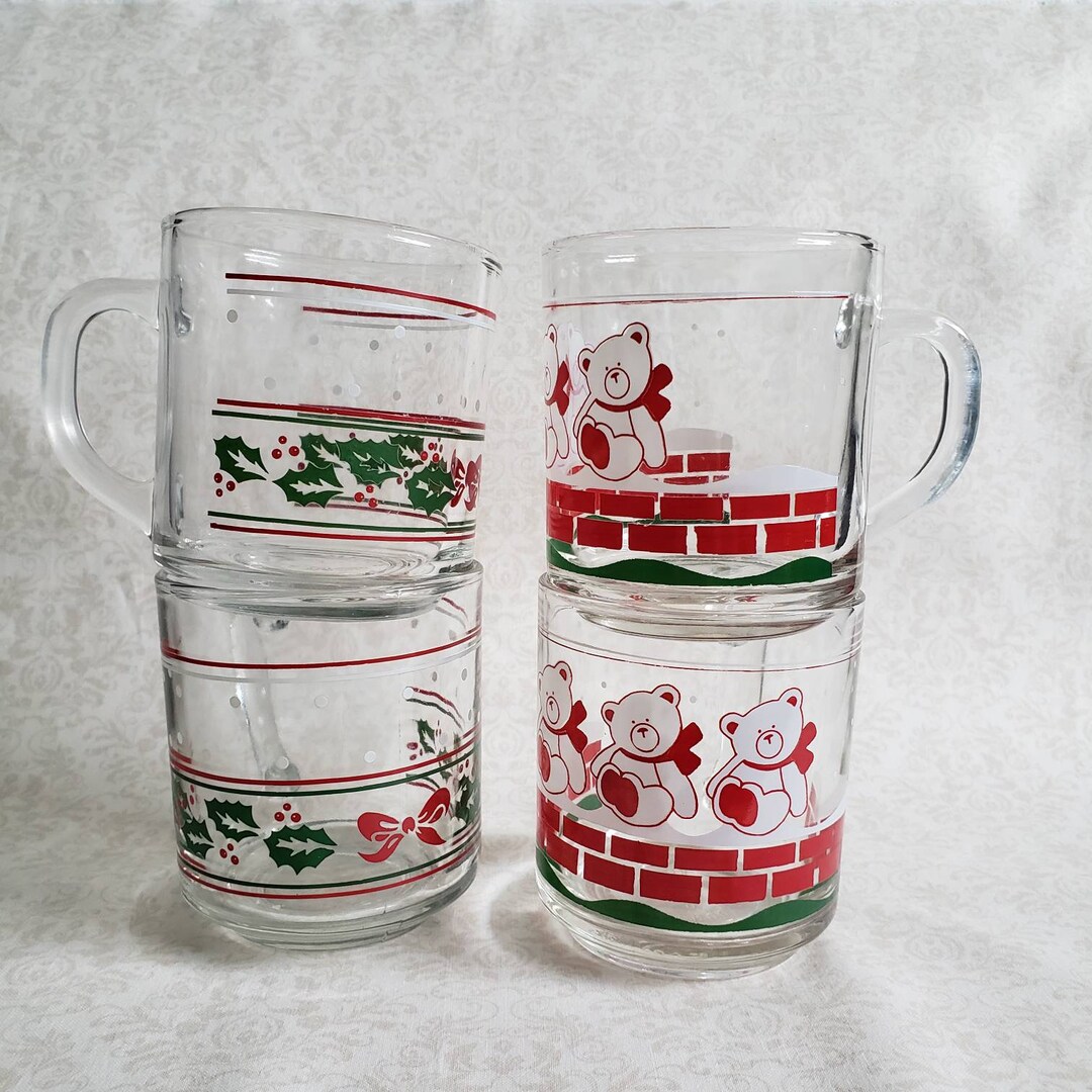 Vintage Christmas Glass Mugs, Mismatch Set of 4 Indonesia KIG - Etsy
