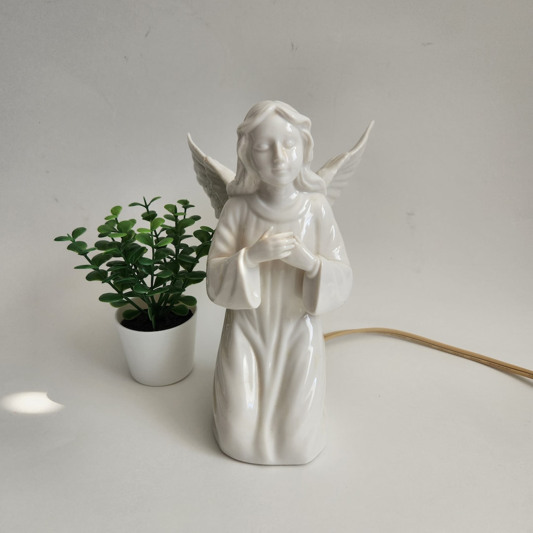 Ceramic White Angel With Wings, Light up Angel, Religious Statue - Etsy