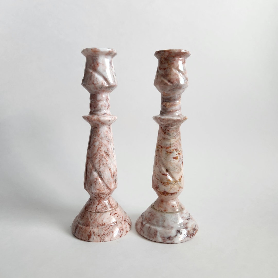 Vintage Pink Marble Candle Holders, Taper Candle Holders - Etsy
