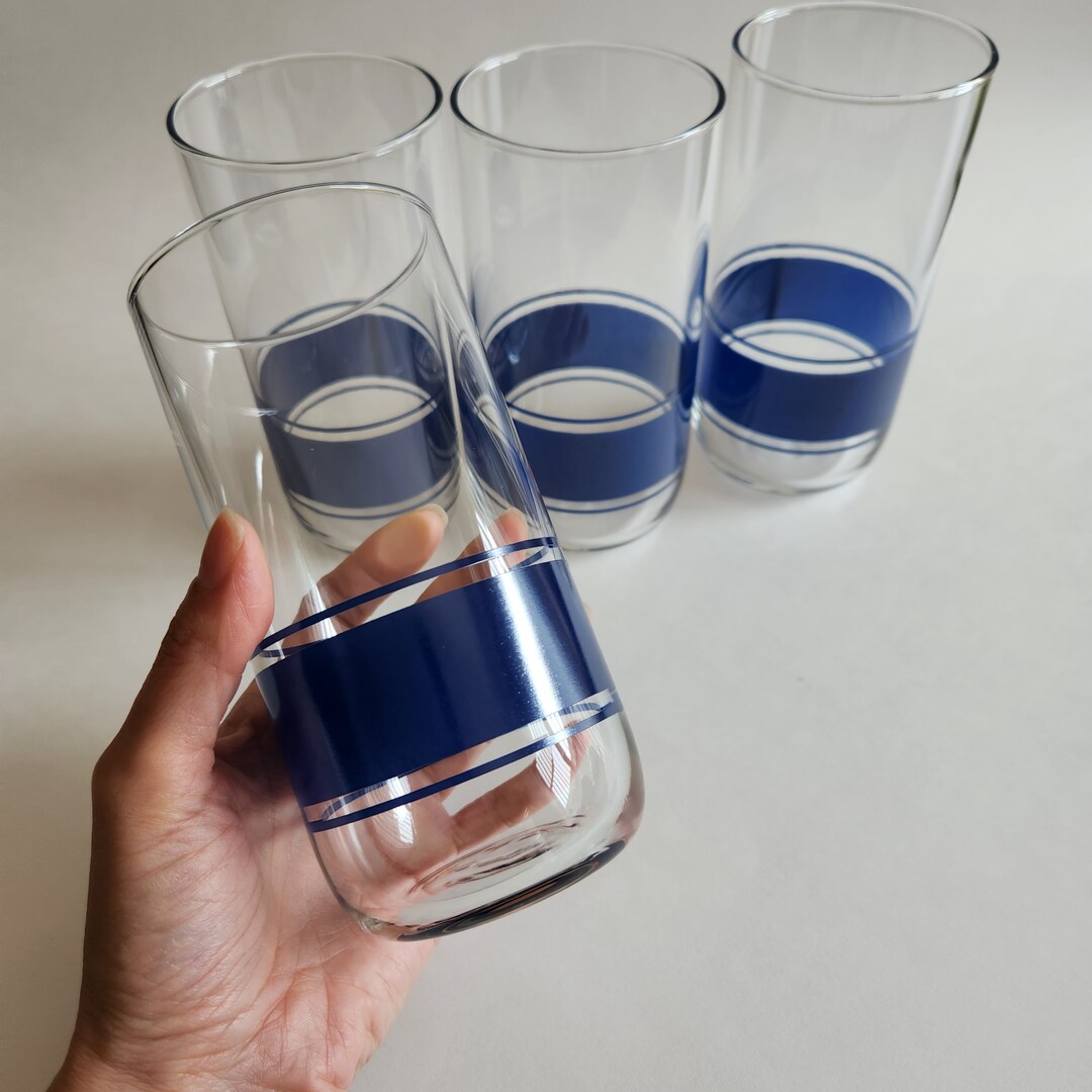 Vintage Libbey Colortrend Blue Stripe Drinking Glasses Set Of Etsy