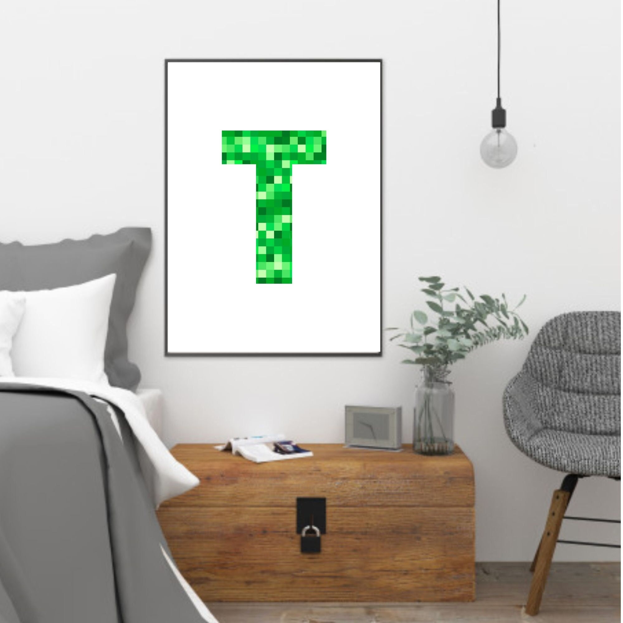 Personalized Minecraft Creeper Initial Poster Print, Kids Room Decor - Etsy