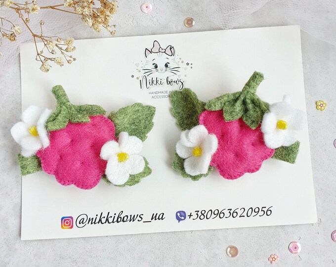 Felt Raspberry Hair Clip, Flower and Berry Barrette, Hair Clip Set ...