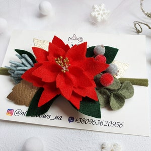 Red Poinsettia Christmas Flower Headband, Felt Holiday Floral Crown - Etsy