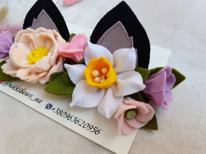 Black Cat Ears Felt Flower Headband Flower Crown With Animal - Etsy